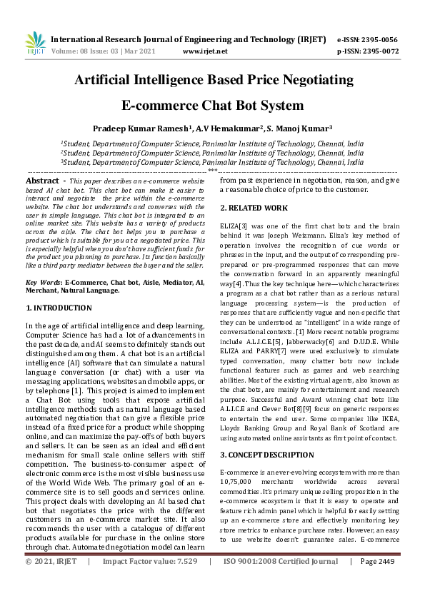 (PDF) IRJET- Artificial Intelligence Based Price Negotiating E-commerce ...