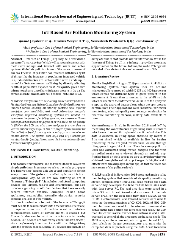 (PDF) IRJET- IoT Based Air Pollution Monitoring System