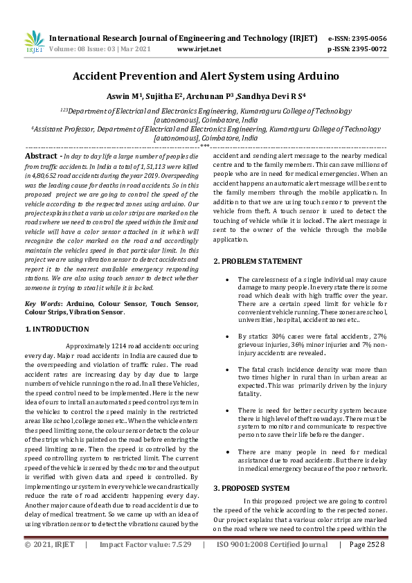 (PDF) IRJET- Accident Prevention and Alert System using Arduino