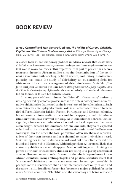 (PDF) John L. Comaroff and Jean Comaroff, editors. The Politics of ...