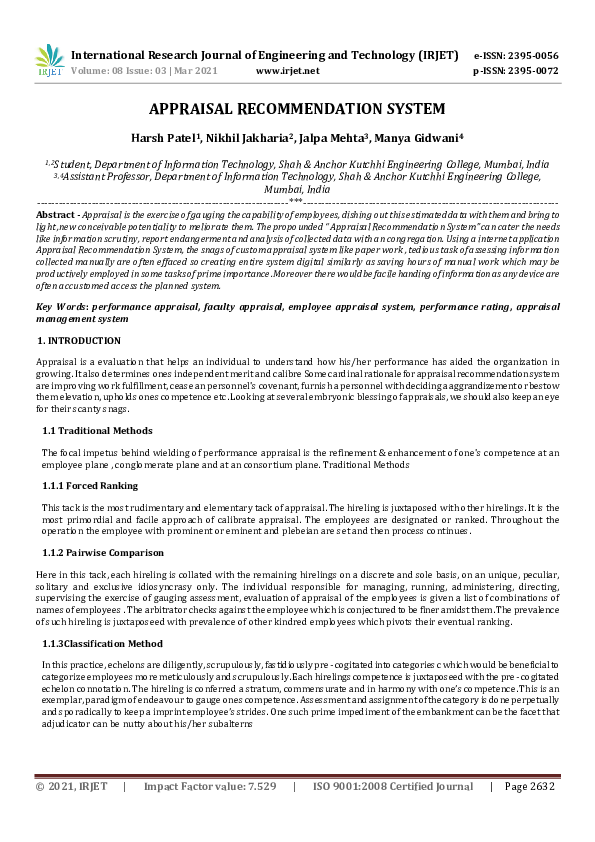 (PDF) IRJET- APPRAISAL RECOMMENDATION SYSTEM
