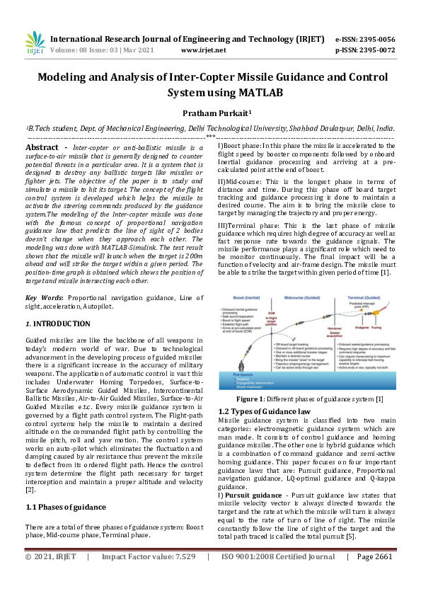(PDF) IRJET- Modeling and Analysis of Inter-Copter Missile Guidance and Control System using MATLAB