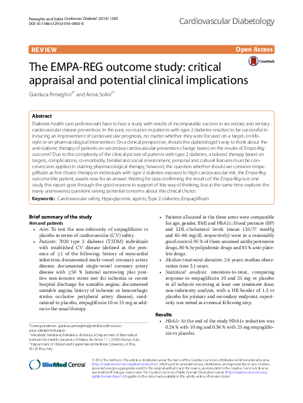 (PDF) The EMPA-REG outcome study: critical appraisal and potential ...