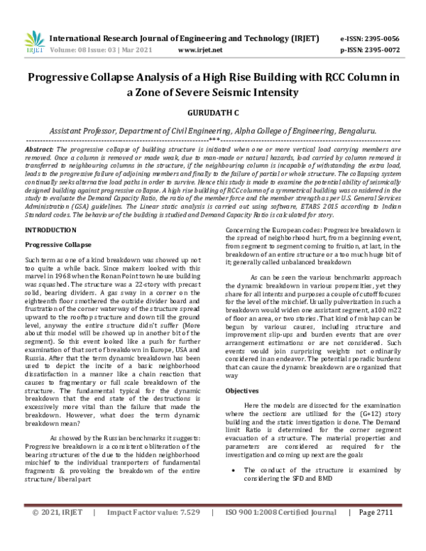 (PDF) IRJET- Progressive Collapse Analysis of a High Rise Building with RCC Column in a Zone of ...