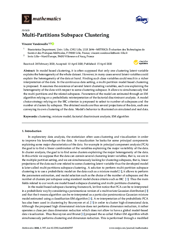 (PDF) Multi-Partitions Subspace Clustering