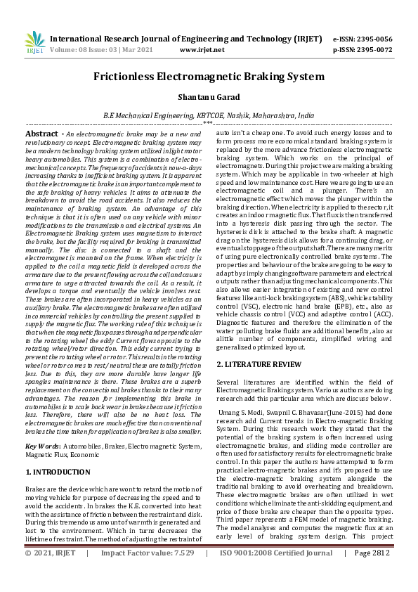(PDF) Frictionless Electromagnetic Braking System