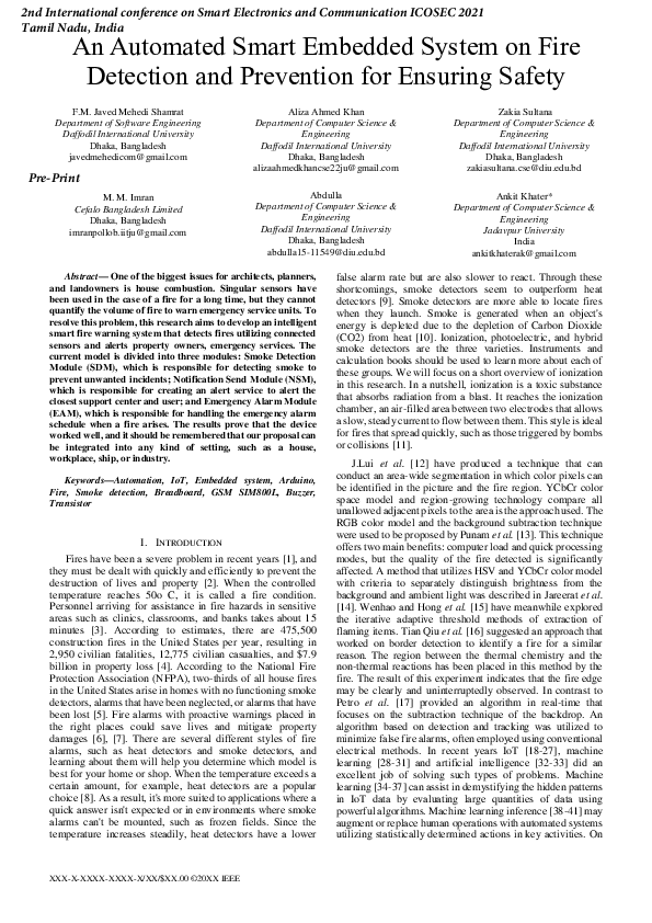 (PDF) An Automated Smart Embedded System on Fire Detection and Prevention for Ensuring Safety