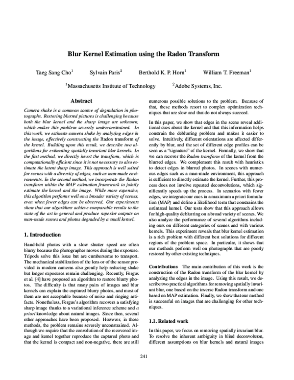 (PDF) Blur kernel estimation using the radon transform