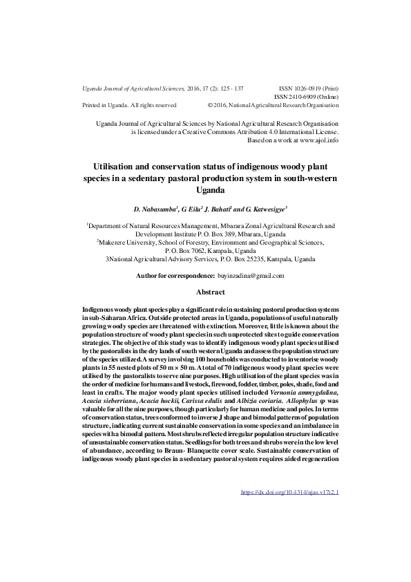 (PDF) Utilisation and conservation status of indigenous woody plant ...
