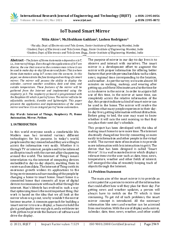 (PDF) IRJET- IoT based Smart Mirror