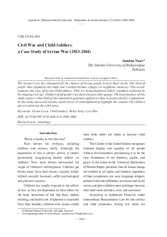 (PDF) Civil War and Child Soldiers: a Case Study of Syrian War (2013-2014)
