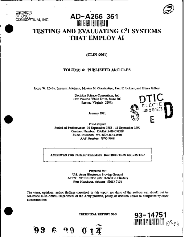 (PDF) Testing and Evaluating C3I Systems That Employ AI. Volume 2 ...