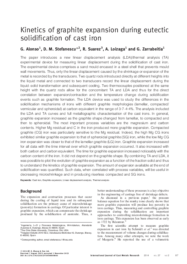 (PDF) Kinetics of graphite expansion during eutectic solidification of ...