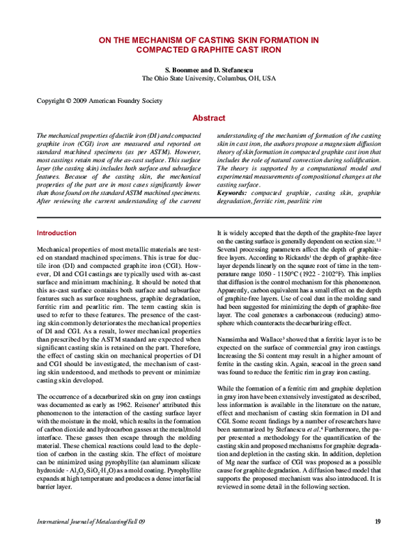 (PDF) On the Mechanism of Casting Skin Formation in Compacted Graphite ...