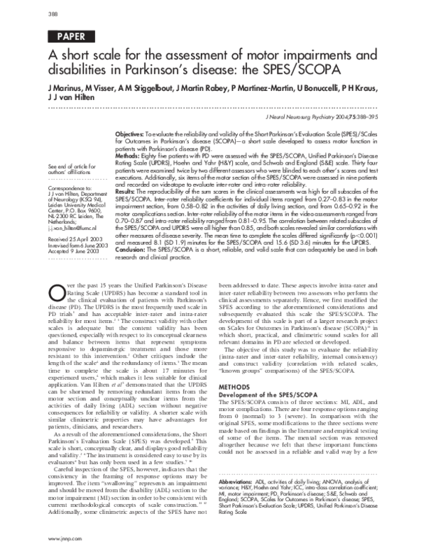 (PDF) A short scale for the assessment of motor impairments and ...