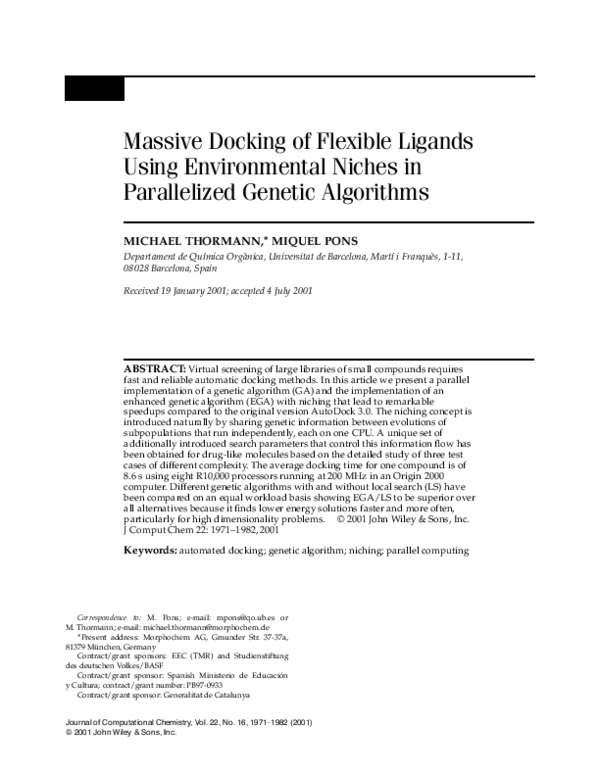(PDF) Massive docking of flexible ligands using environmental niches in parallelized genetic ...