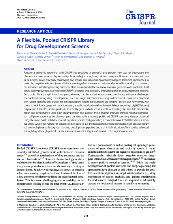 (PDF) A Flexible, Pooled CRISPR Library for Drug Development Screens