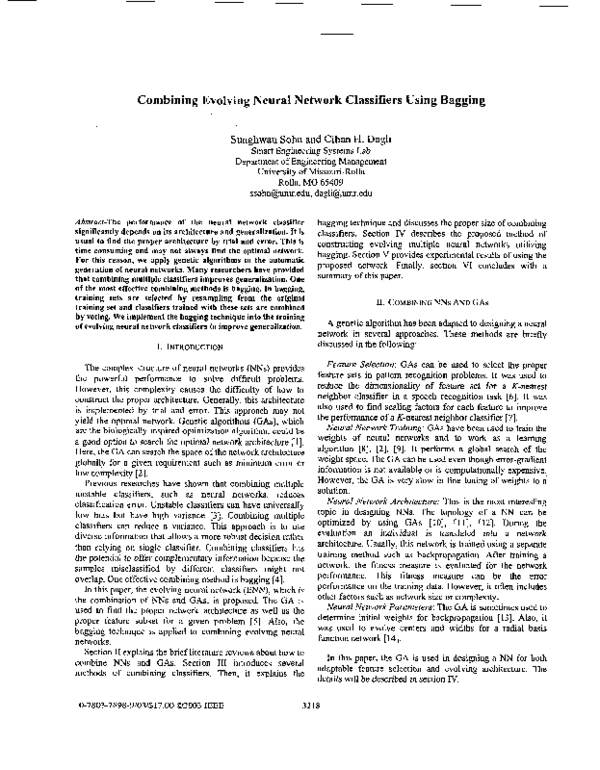 (PDF) Combining evolving neural network classifiers using bagging
