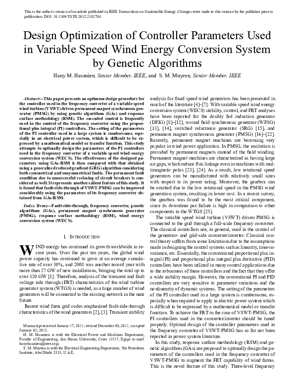 Pdf Design Optimization Of Controller Parameters Used In Variable
