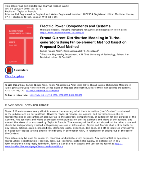 (PDF) Strand Current Distribution Modeling in Turbo-generators Using Finite-element Method Based ...