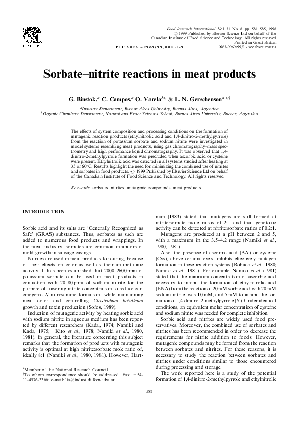 (PDF) Sorbate–nitrite reactions in meat products