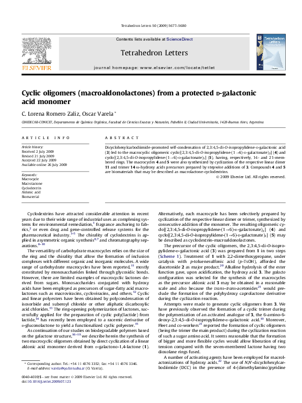 (PDF) Cyclic oligomers (macroaldonolactones) from a protected d ...