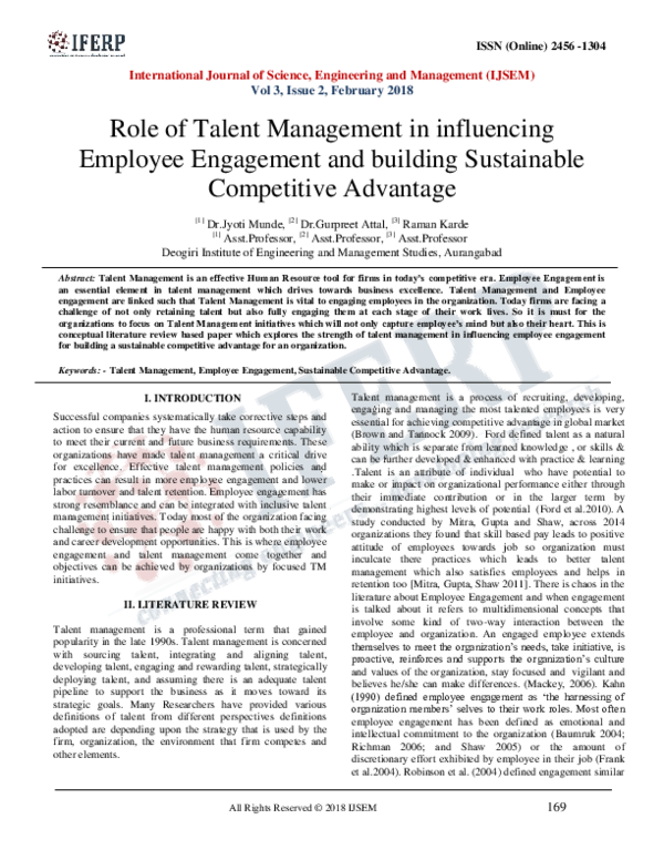 (PDF) Role of Talent Management in influencing Employee Engagement and ...