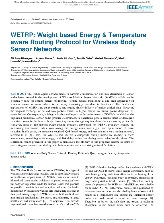 (PDF) WETRP: Weight based Energy Temperature aware Routing Protocol for Wireless Body Sensor ...