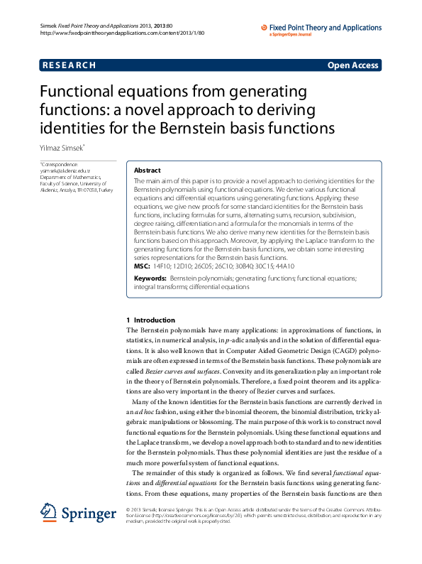 (PDF) Functional equations from generating functions: a novel approach ...
