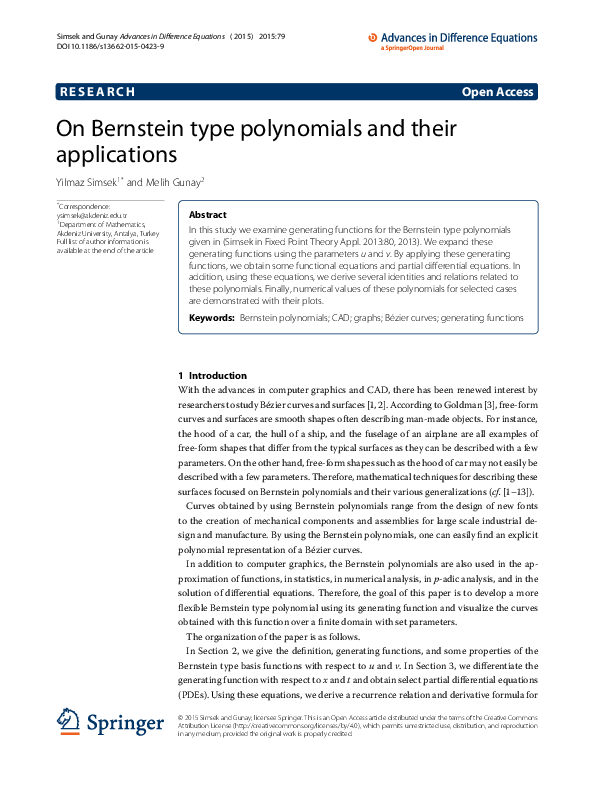 (PDF) On Bernstein type polynomials and their applications