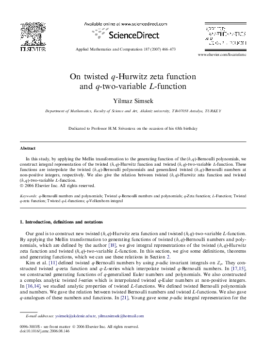 (PDF) On twisted q-Hurwitz zeta function and q-two-variable L-function