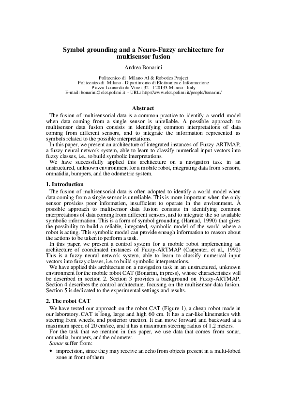 (PDF) Symbol grounding and a Neuro-Fuzzy architecture for multisensor fusion