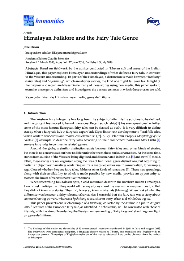 (PDF) Himalayan Folklore and the Fairy Tale Genre