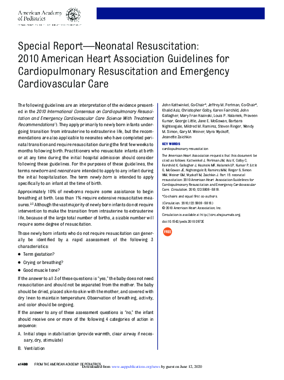 (PDF) Neonatal Resuscitation: 2010 American Heart Association ...