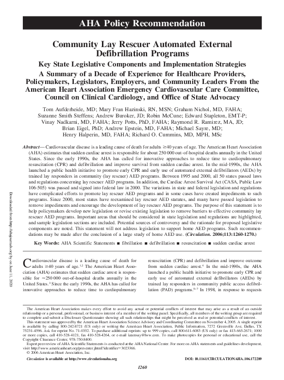 (PDF) Lay Rescuer AED Programs: Legislative Insights