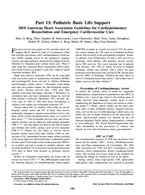 (PDF) Part 13: Pediatric Basic Life Support: 2010 American Heart Association Guidelines for ...