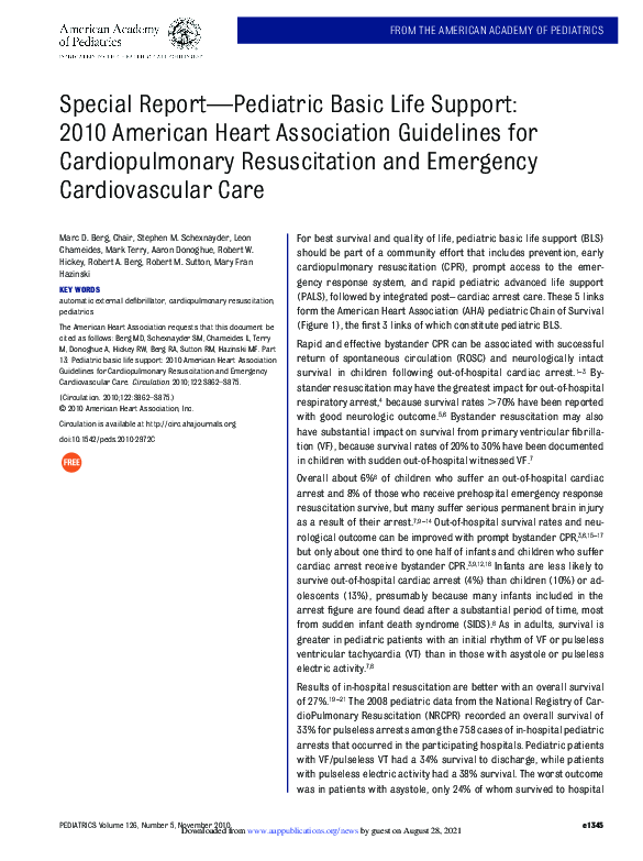 (PDF) Pediatric Basic Life Support: 2010 American Heart Association Guidelines for ...