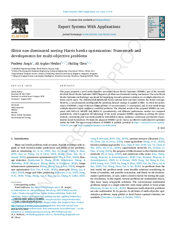 (PDF) Elitist Non-dominated Sorting Harris Hawks Optimization: Framework and Developments for ...