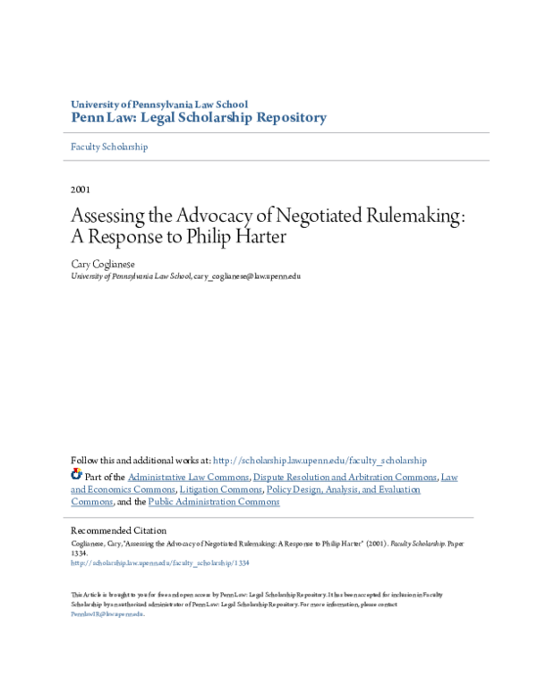 (PDF) Assessing the Advocacy of Negotiated Rulemaking: A Response to ...