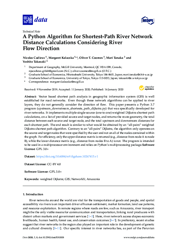 Pdf A Python Algorithm For Shortest Path River Network Distance Calculations Considering River 