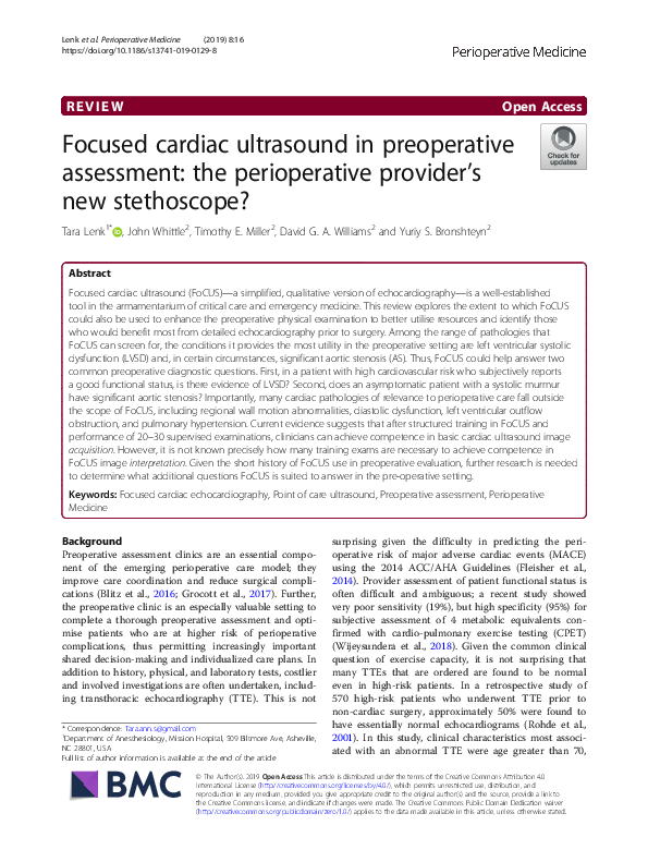 (PDF) Focused cardiac ultrasound in preoperative assessment: the ...