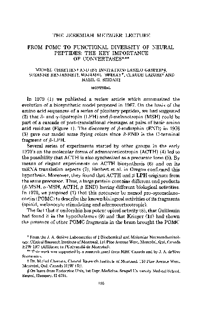 (PDF) Convertases in POMC-Derived Neuropeptide Diversity