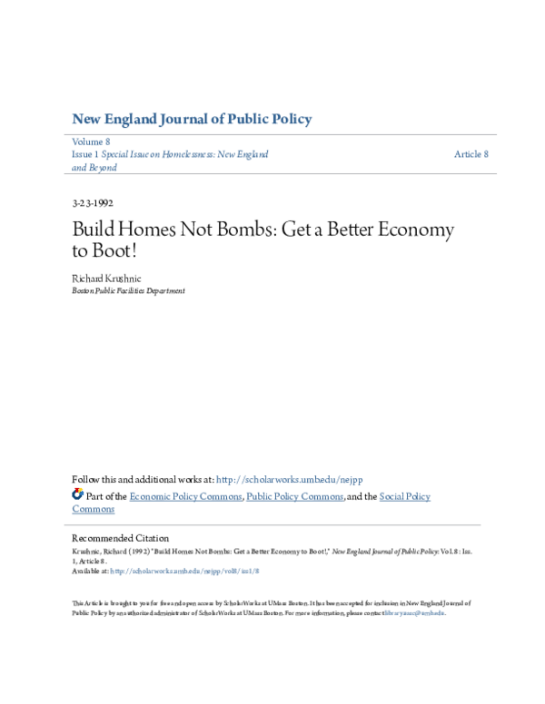 (PDF) Build Homes Not Bombs: Get a Better Economy to Boot!