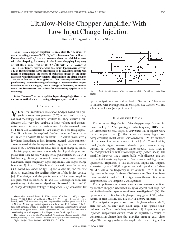 (PDF) Ultralow-noise chopper amplifier with low input charge injection