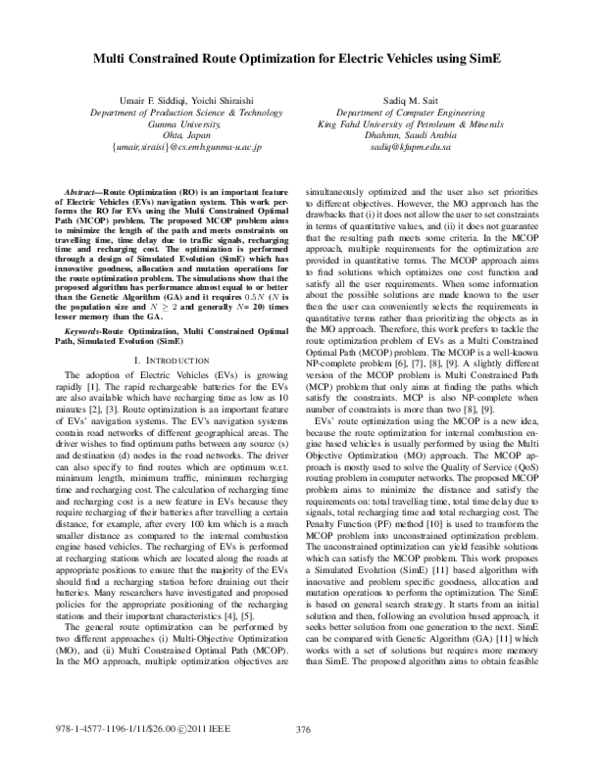 (PDF) Multi-constrained route optimization for electric vehicles (evs) using particle swarm ...