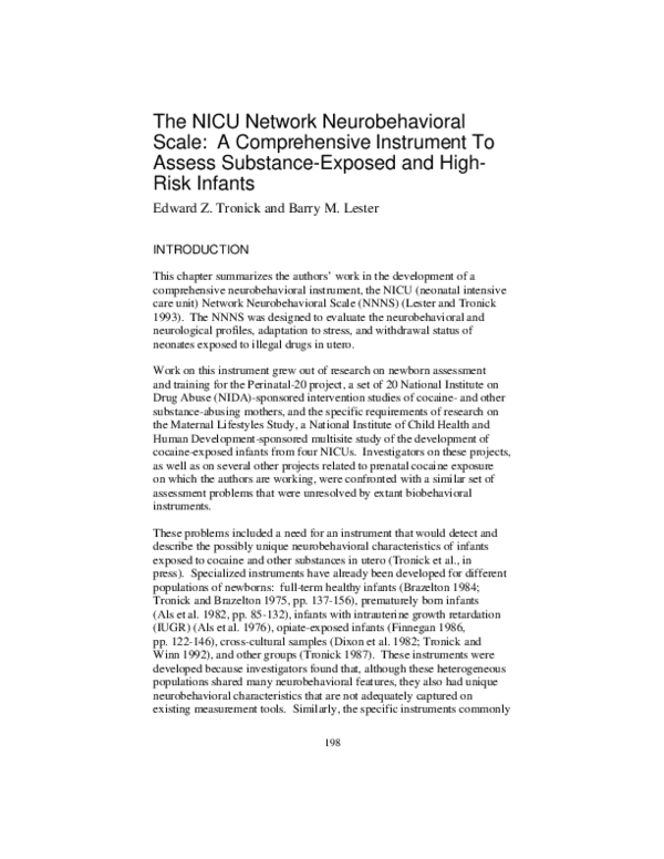 (PDF) The NICU Network Neurobehavioral Scale: A Comprehensive ...