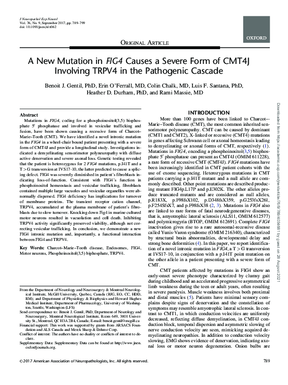 (PDF) A New Mutation in FIG4 Causes a Severe Form of CMT4J Involving ...
