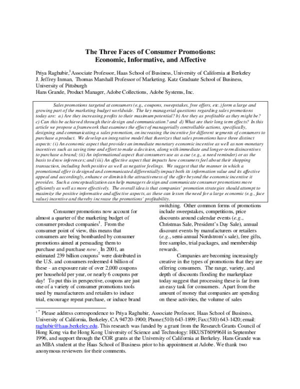 (PDF) The Three Faces of Consumer Promotions: Economic, Informative ...