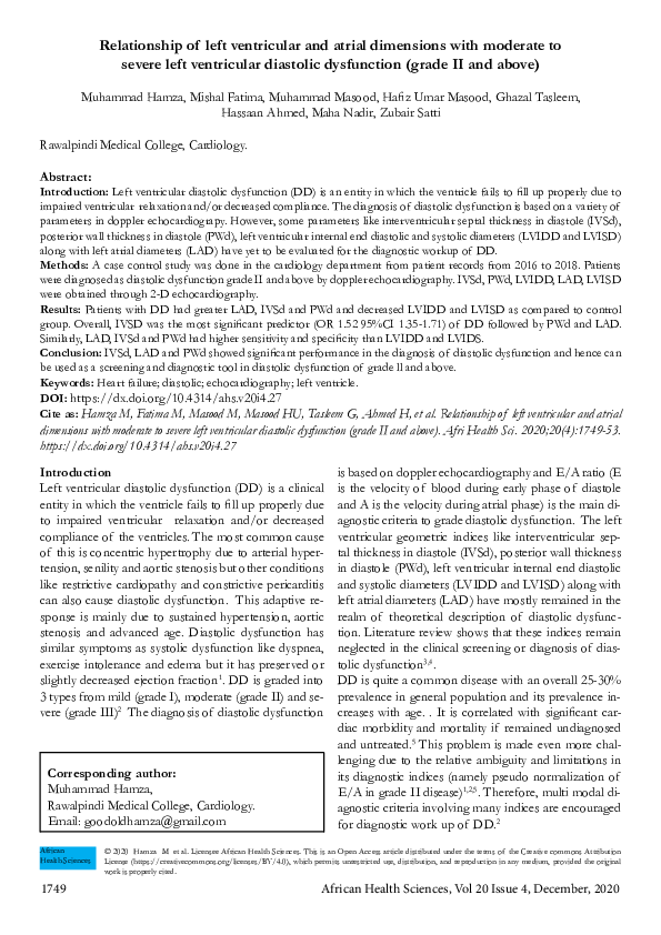 (PDF) Relationship of left ventricular and atrial dimensions with ...