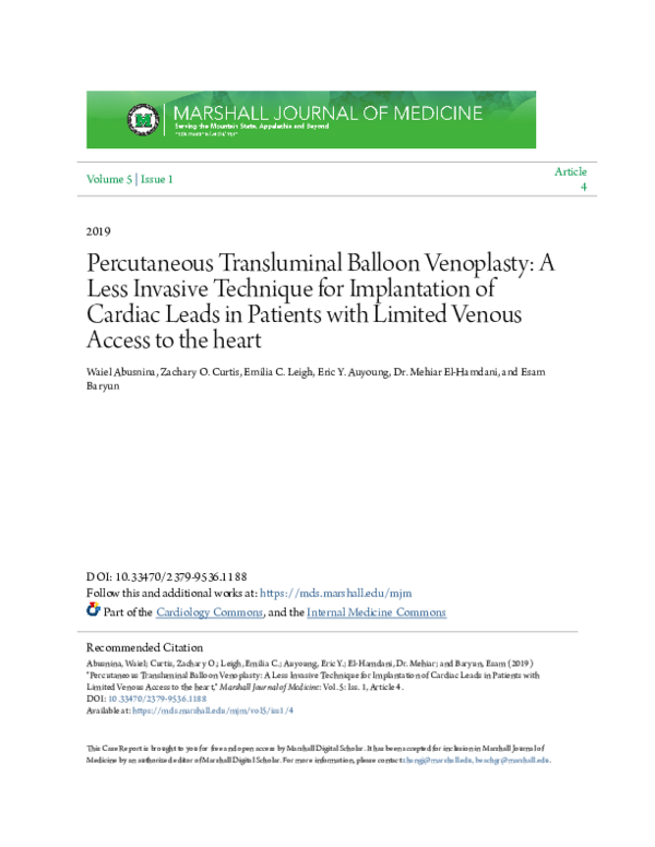 (PDF) Percutaneous Transluminal Balloon Venoplasty: A Less Invasive ...